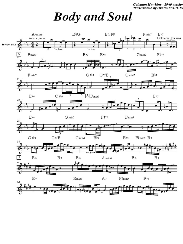 Body and Soul - Coleman Hawkins | PDF