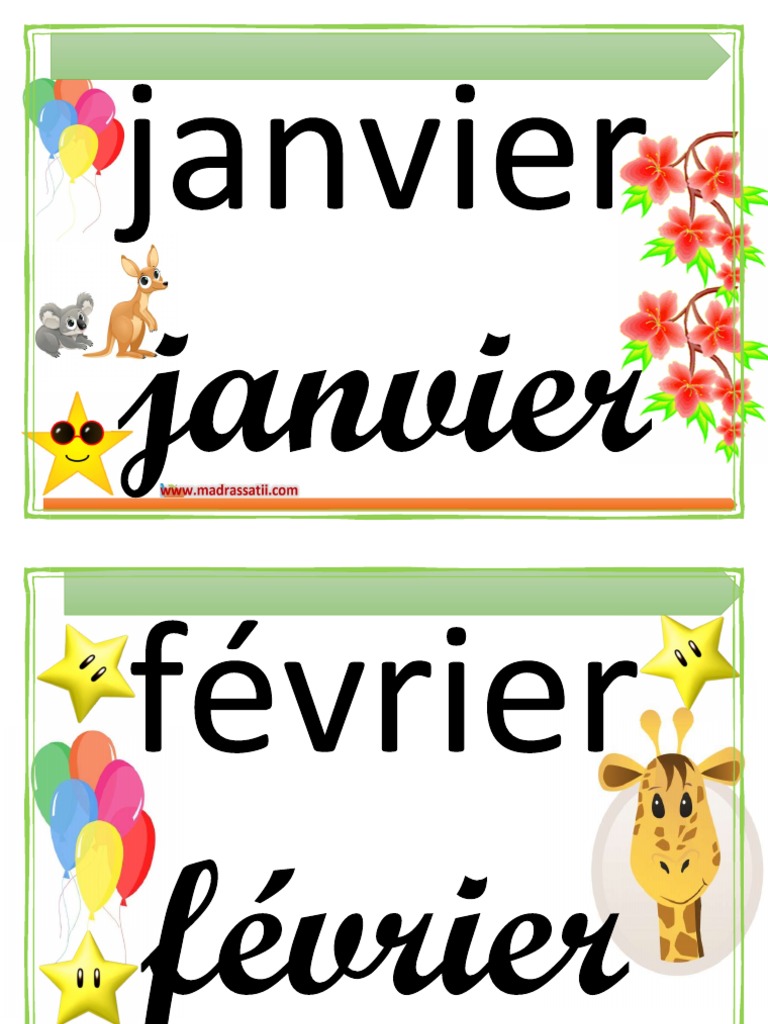 Les Mois de Lannée Janvier Février Mars Avril Mai Juin Juillet Août ...