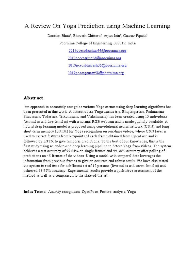 Yoga Posture Detection Pdf Deep Learning Machine Learning