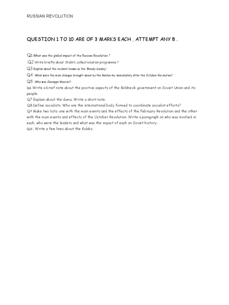 Russian Revolution Test 2 | PDF