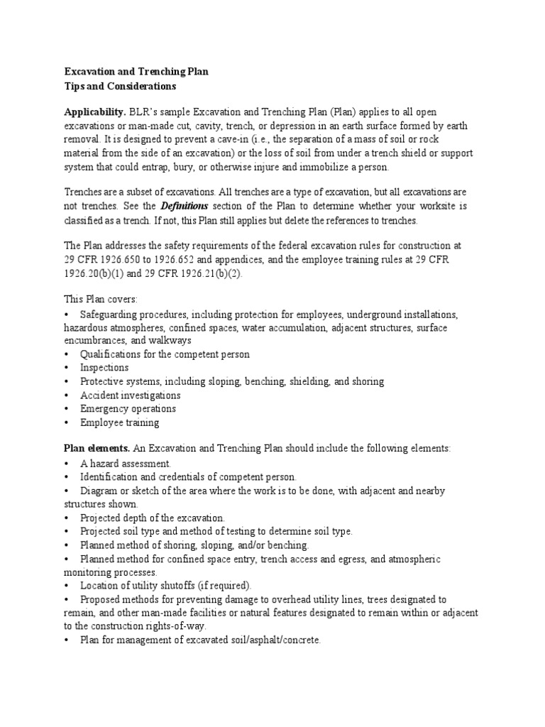 Excavation and Trenching Plan Tips and Considerations Applicability ...