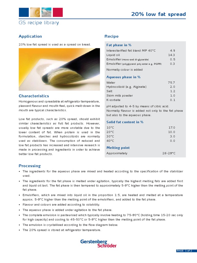 20% Low Fat Spread Processing Guide | PDF | Emulsion | Phase (Matter)
