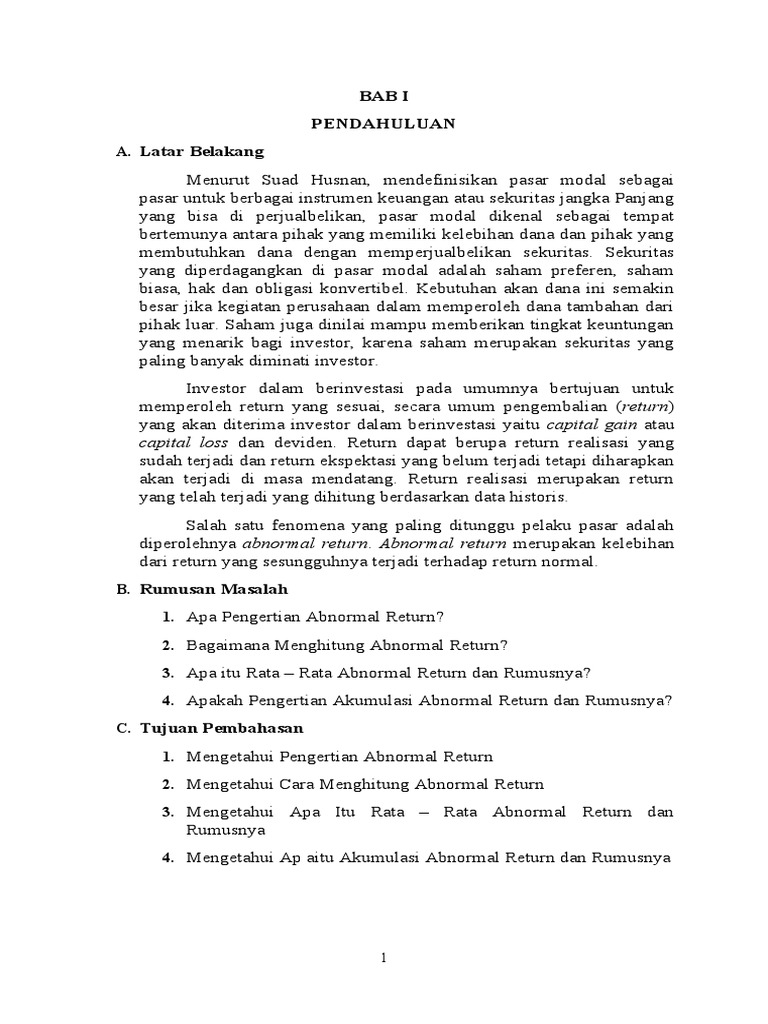 Makalah Perhitungan Abnormal Fix | PDF | Pengelolaan Keuangan & Uang