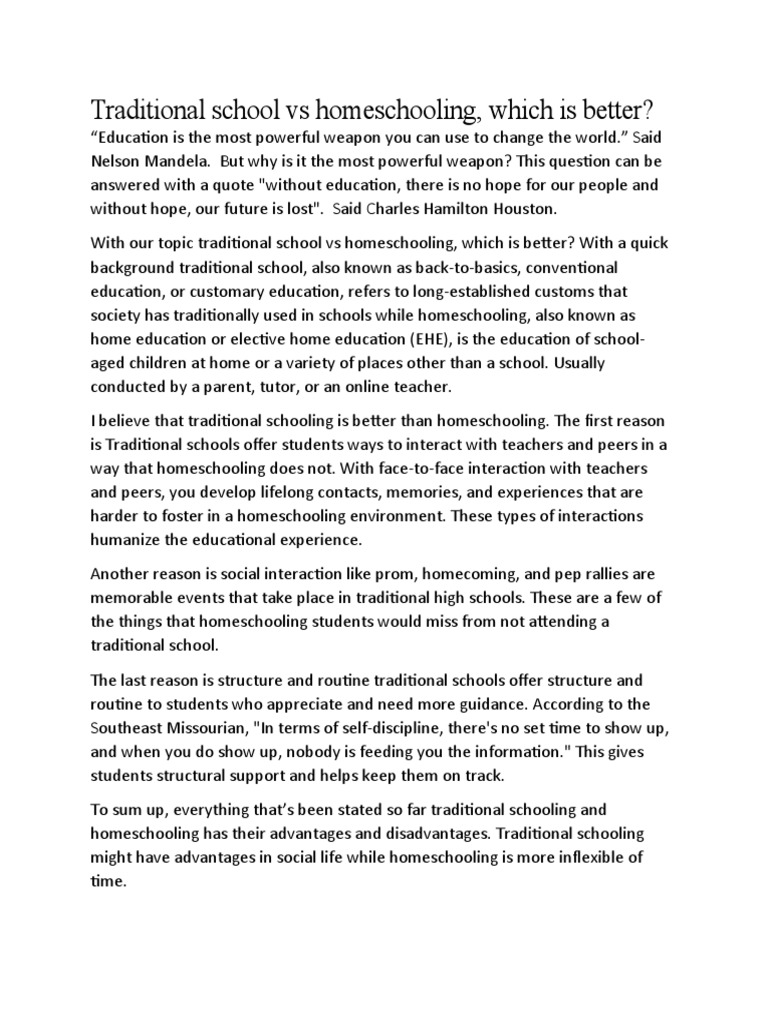 Traditional School Vs Homeschooling, Which Is Better? | PDF ...