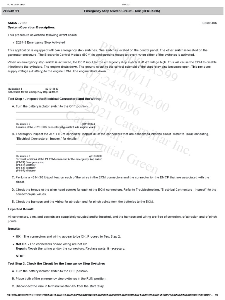 Emergency Stop Switch Circuit - Test (RENR5096) | PDF | Electrical ...