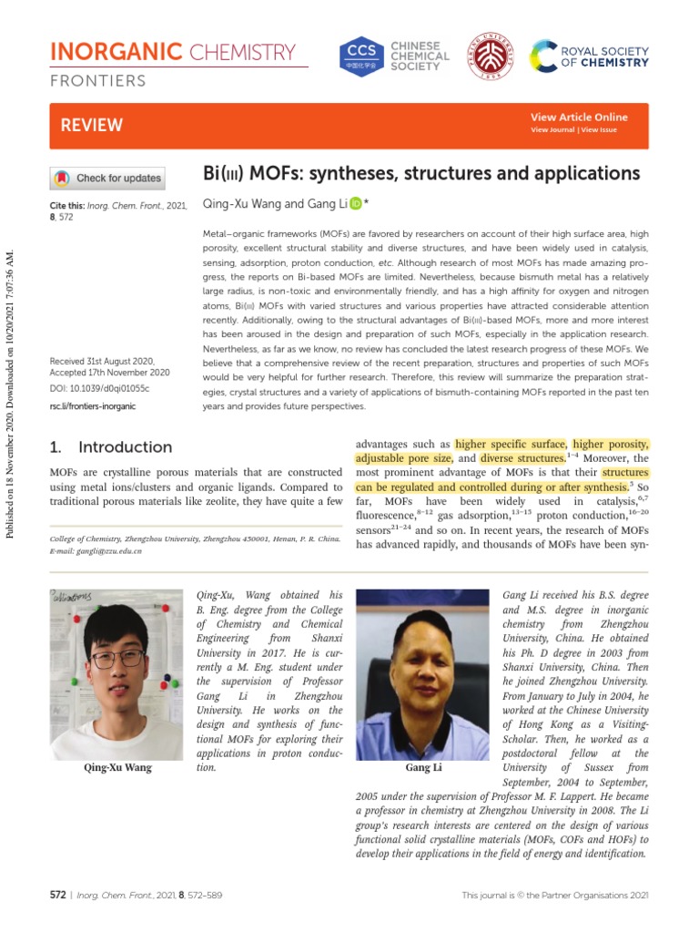 Bi (III) MOFs - Syntheses, Structures and Applications | PDF ...