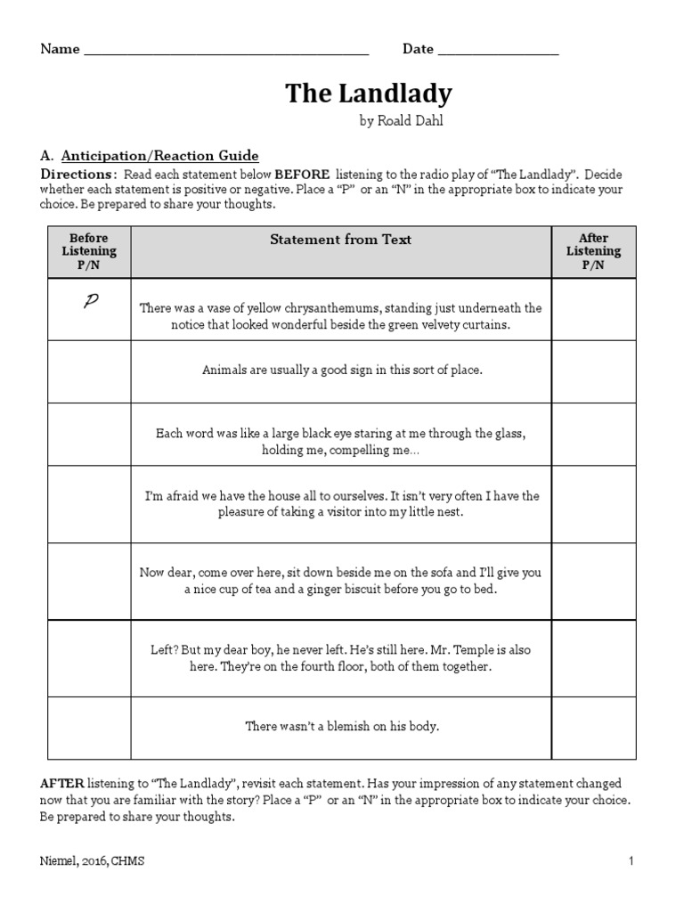 The Landlady: by Roald Dahl | PDF | General Fiction