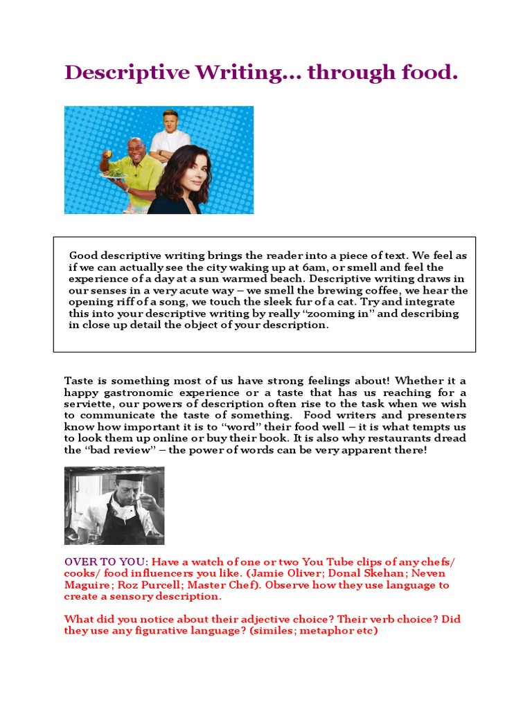 Descriptive Writing Through Food.: Over To You | PDF | Food And Drink ...