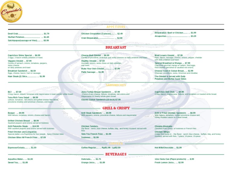 Caprichos Menu 2 | PDF | Sausage | Food And Drink Preparation