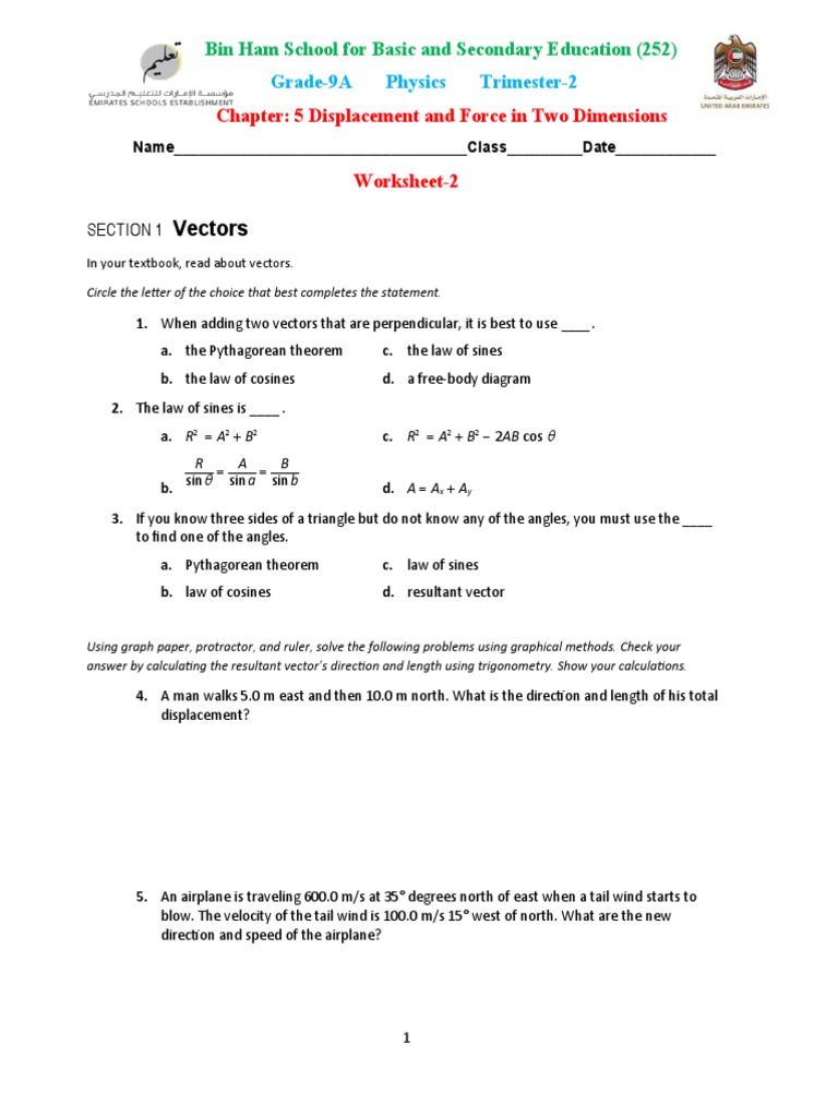 Vectors: 5 Displacement and Force in Two Dimensions | PDF | Teaching ...