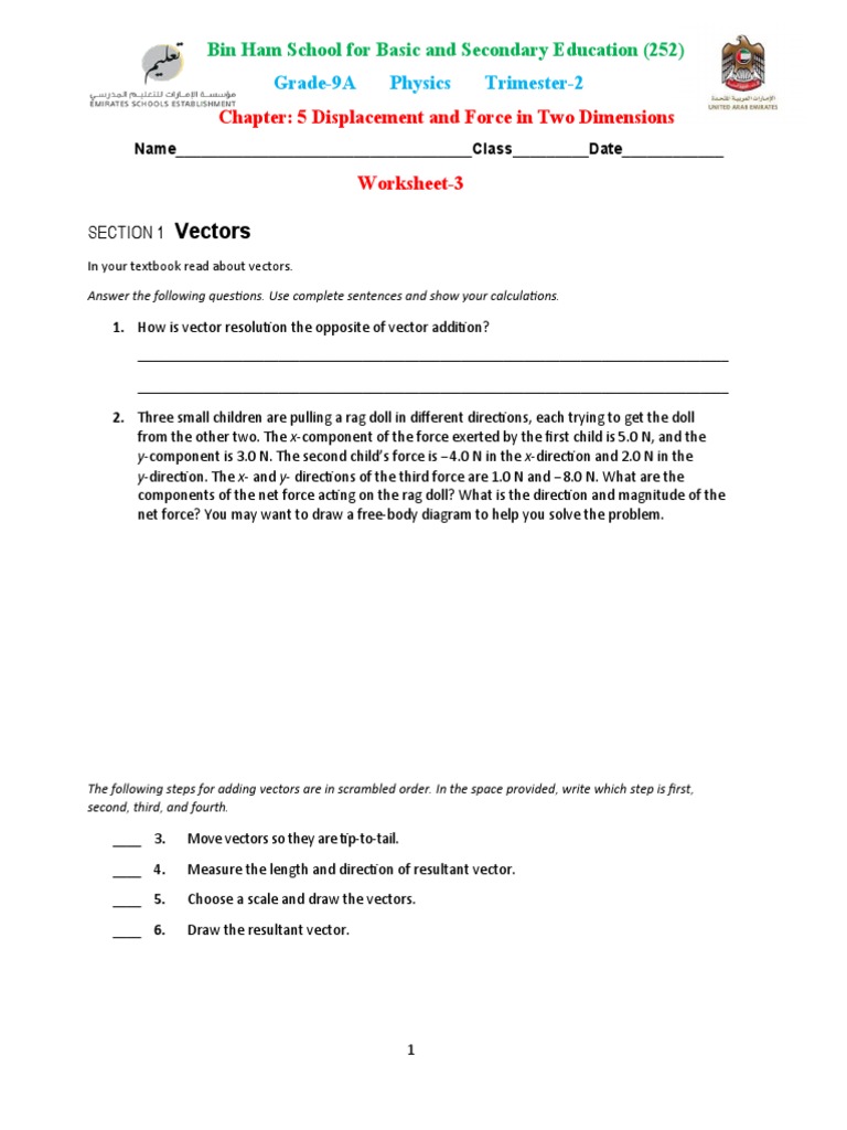 Vectors: 5 Displacement and Force in Two Dimensions | PDF | Euclidean Vector | Force