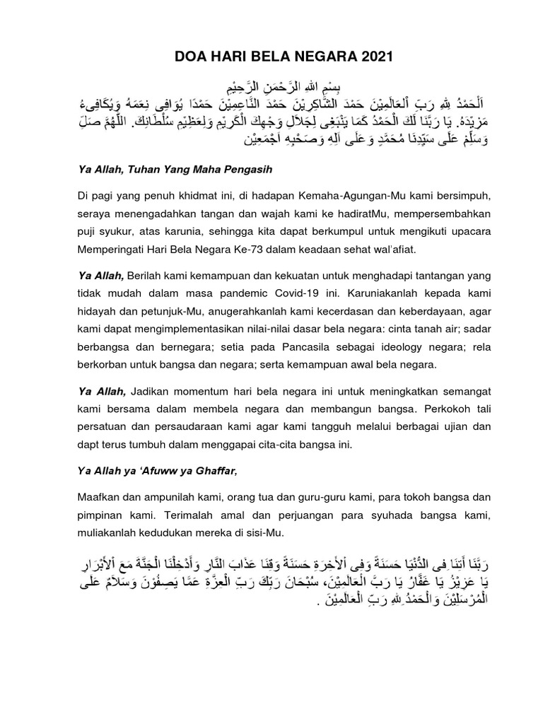 Doa Hari Bela Negara 2021 | PDF