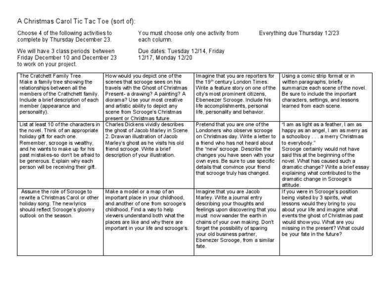 A Christmas Carol Tic Tac Toe | PDF | Leisure | A Christmas Carol