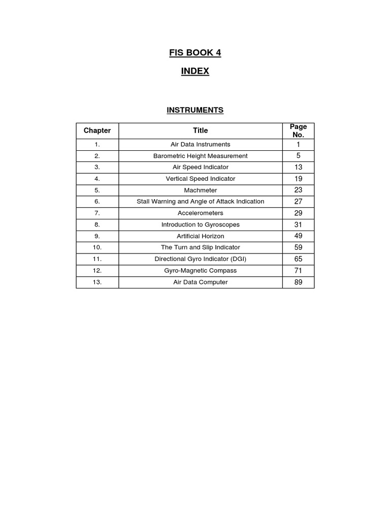 Fis Book 4 Index: Instruments | PDF | Airspeed | Altimeter