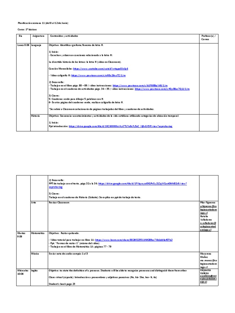 Planificacion Semana 11 | PDF