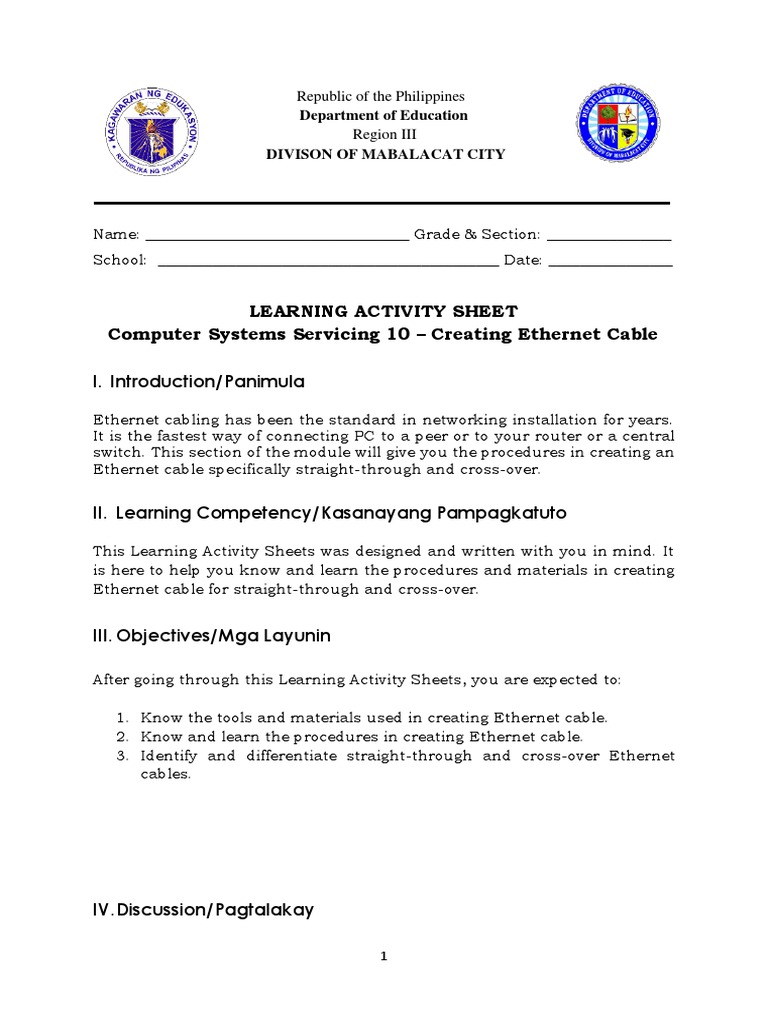 CSS G10 Q1 - Wk4 - Creating Ethernet Cable | PDF | Electrical Connector ...