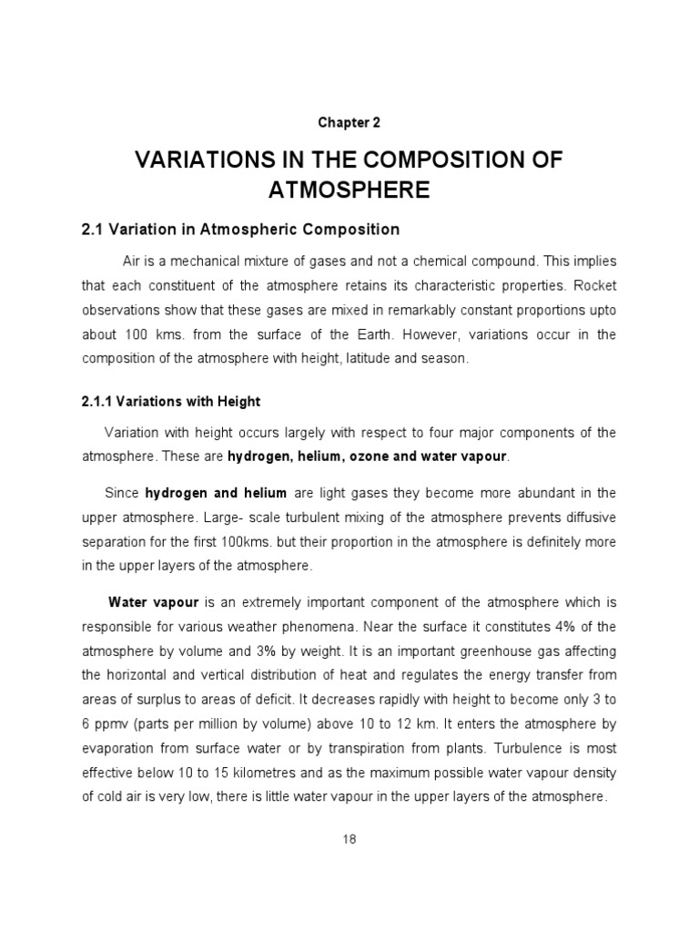 Chapter 2, Variation in The Composition of Atmosphere | PDF | Ozone ...