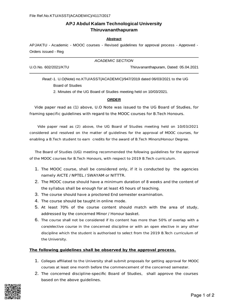 APJ Abdul Kalam Technological University Thiruvananthapuram: Academic ...