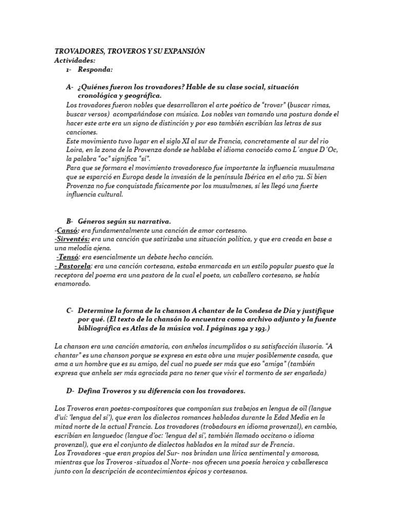 Actividades Trovadores | PDF