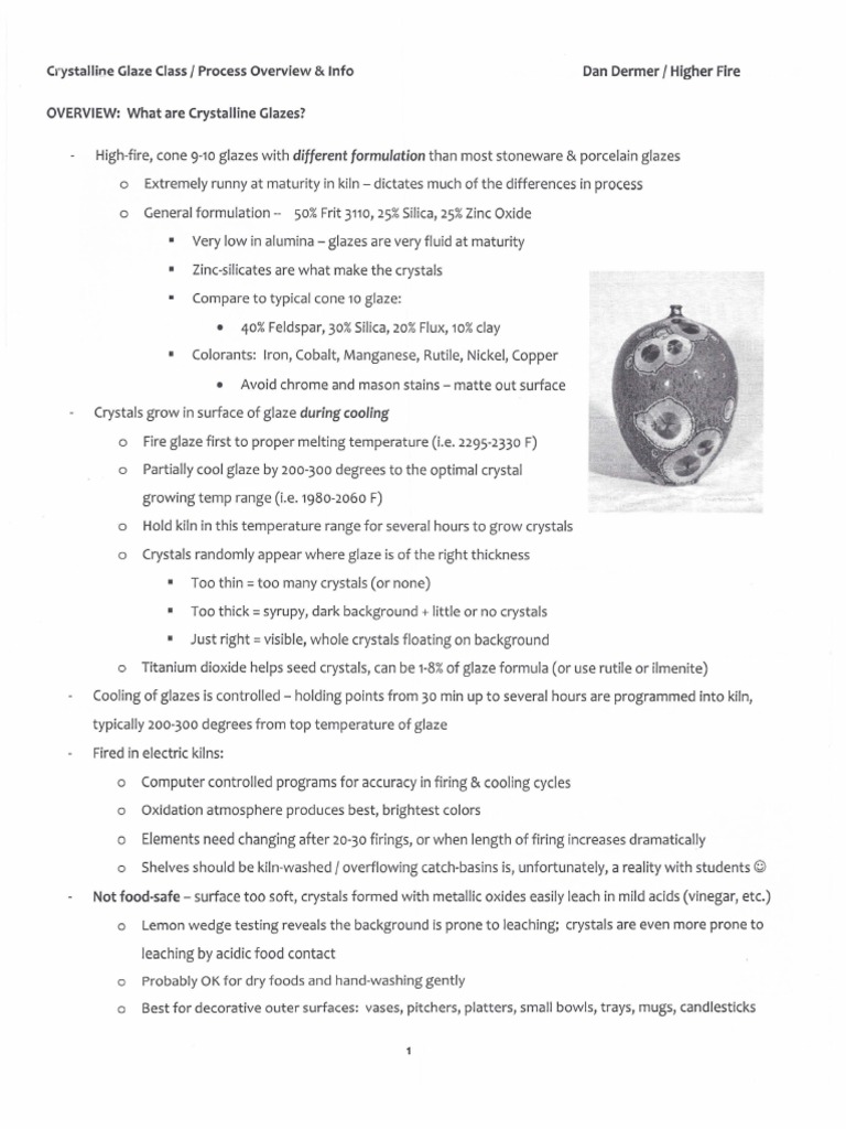 Crystalline Glaze Class Dan Dermer | PDF | Pottery | Cookware And Bakeware