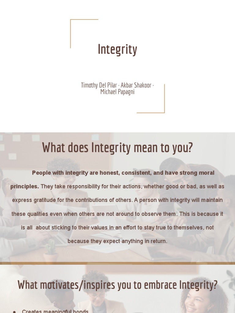 Integrity: Timothy Del Pilar Akbar Shakoor Michael Papagni | PDF ...