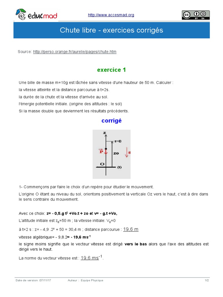 Exercices corrigés sur la chute libre | PDF | Vitesse | Phénomène physique
