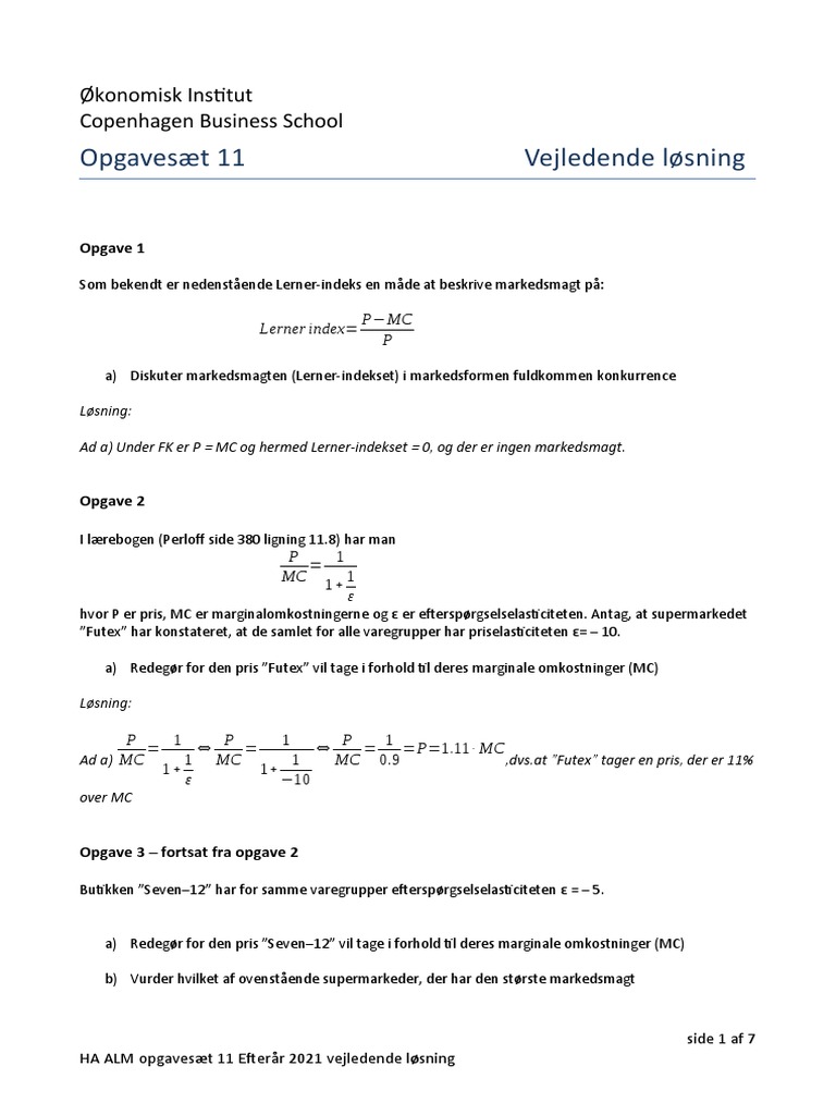HA Almen Opgavesæt 11 Efterår 2021 Vejledende Løsning | PDF