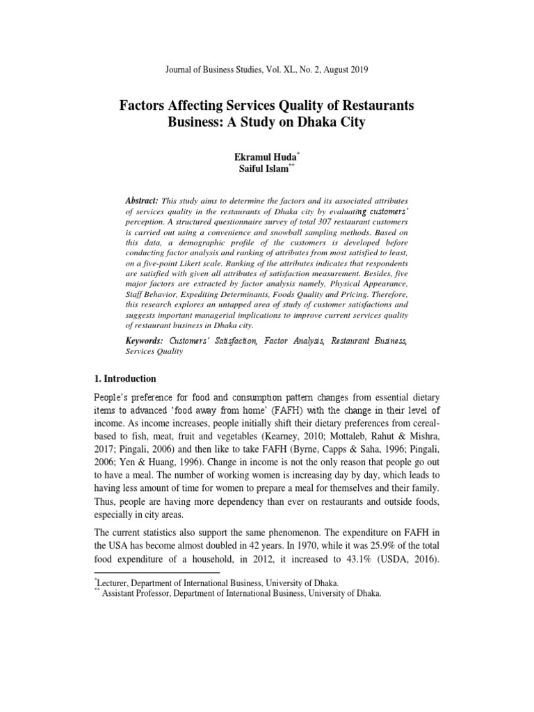 Factors Affecting Service Quality of Restaurants | PDF | Customer ...