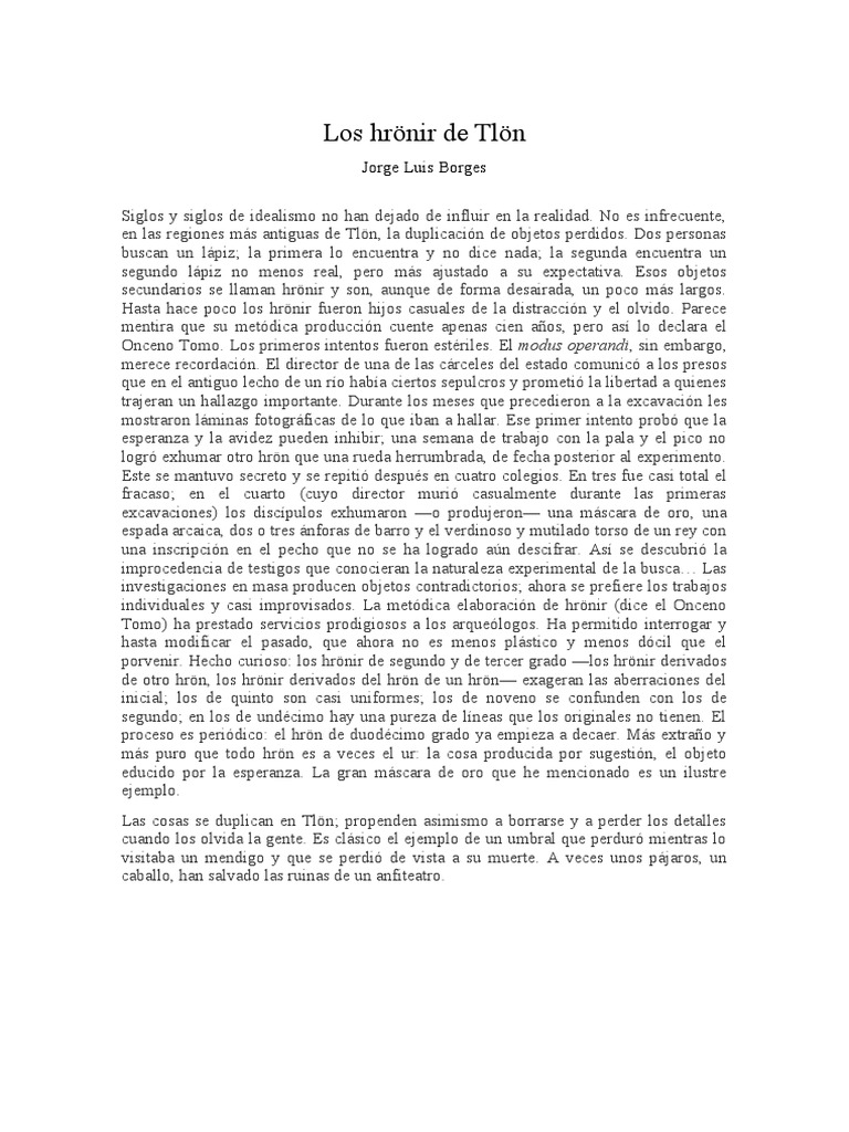 Hrönir: Duplicación de Objetos en Tlön | PDF