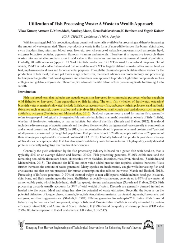 Utilization of Fish Processing Waste: A Waste To Wealth Approach | PDF ...