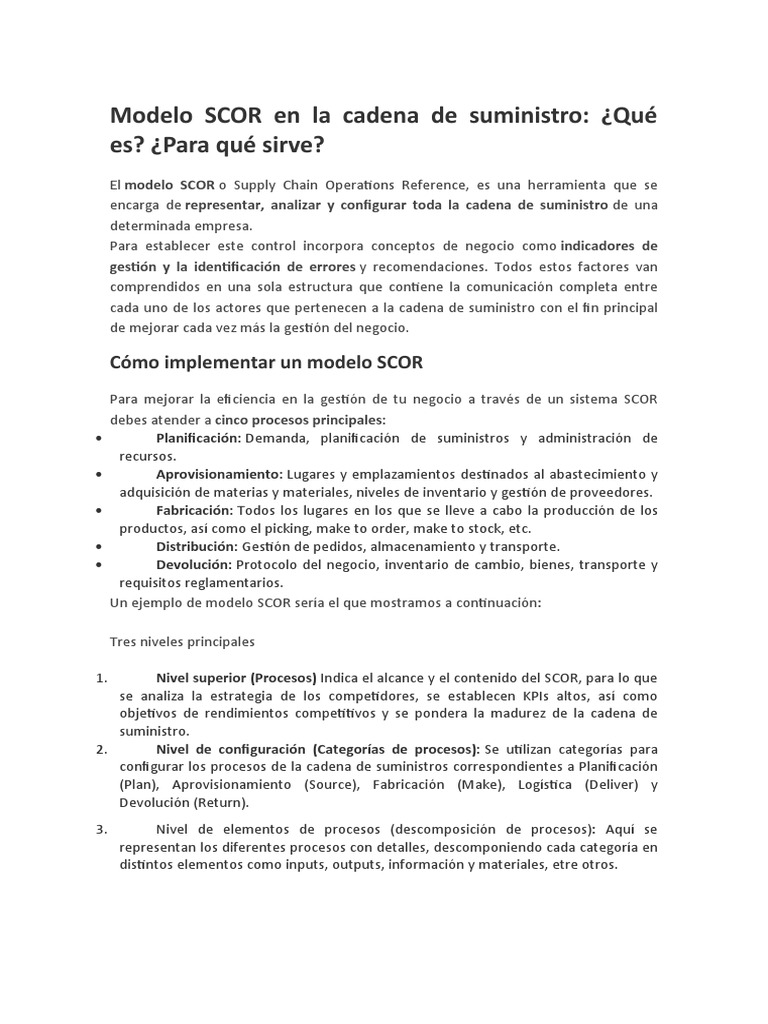 Modelo SCOR. Resumido | PDF | Obtención | Inventario