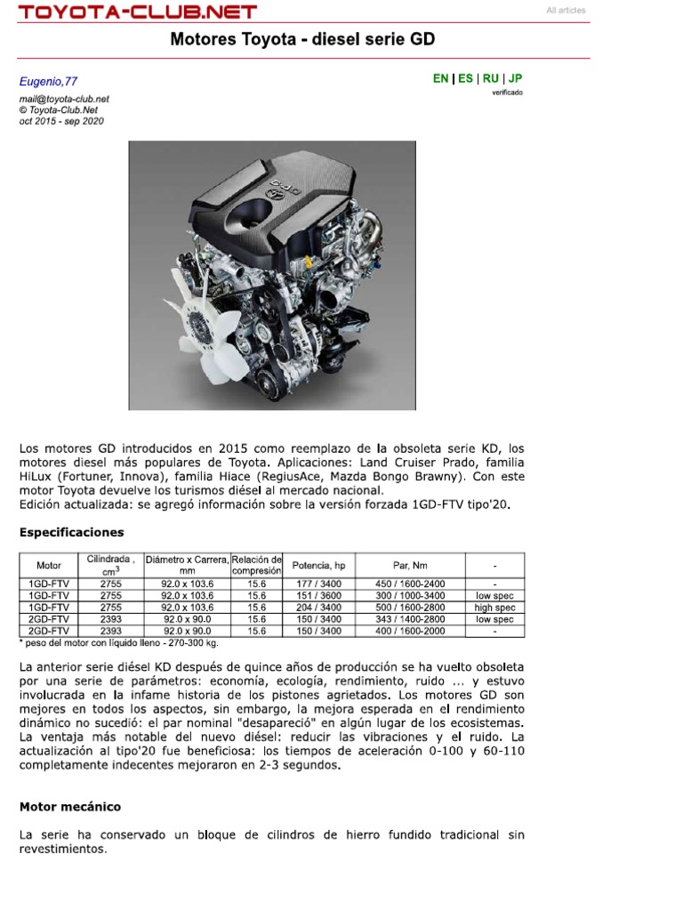 Motores Toyota Series GD | PDF