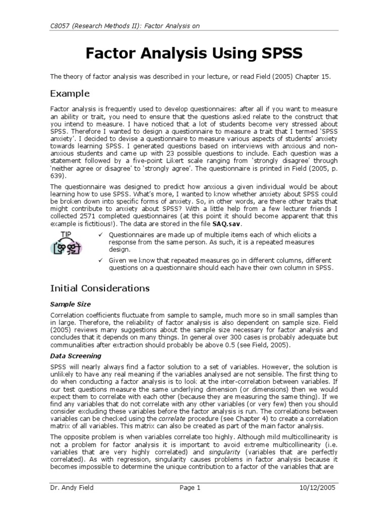 Factor Analysis Using SPSS: Example | Download Free PDF | Factor Analysis | Correlation And ...