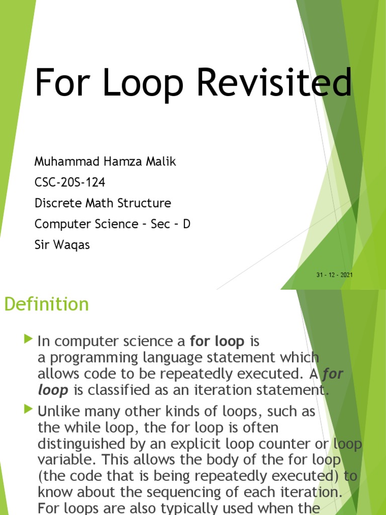 Lecture No. 8 For Loop | PDF | Control Flow | Iteration