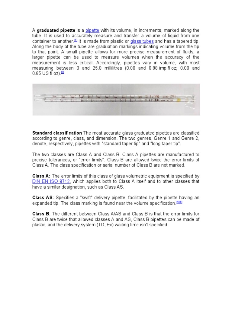 A Graduated Pipette Is A Pipette With Its Volume | PDF | Home & Garden