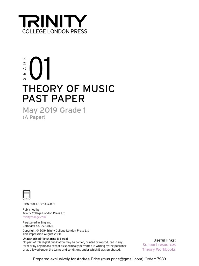 TCL022136e Theory Past Paper 2019 May A - Grade 1 | PDF | Scale (Music ...