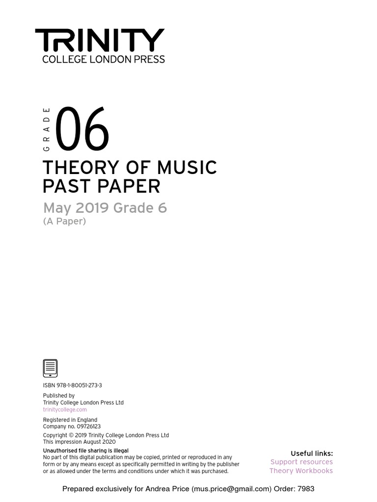 TCL022181e Theory Past Paper 2019 May A - Grade 6 | PDF | Music Theory ...