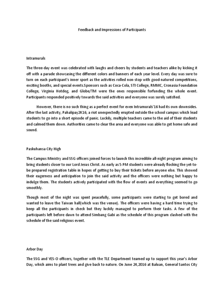 Event Feedback and Participant Impressions | PDF