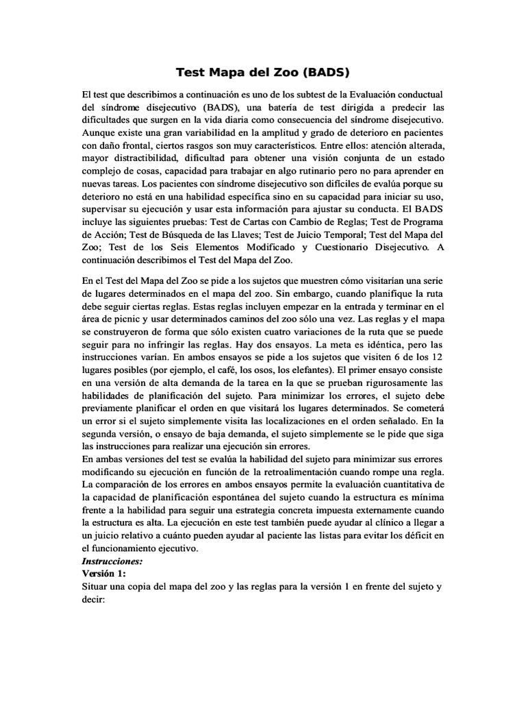 Test Del Zoo - BADS | PDF
