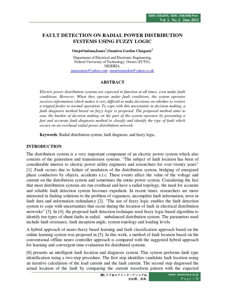 Fault Detection On Radial Power Distribution | PDF | Fuzzy Logic ...