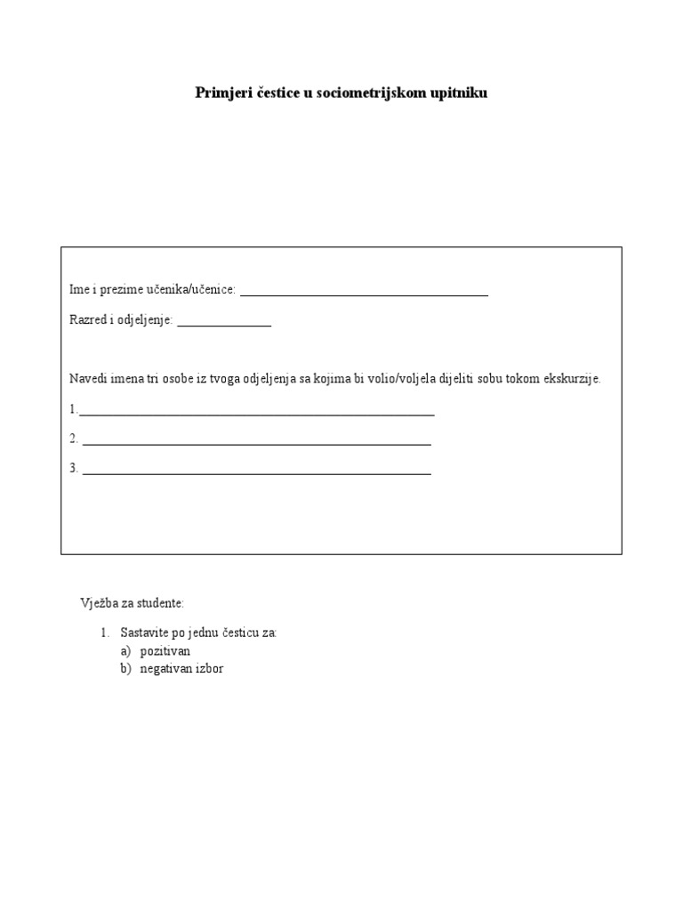 Sociometrijski Upitnik - Obrada Podataka | PDF