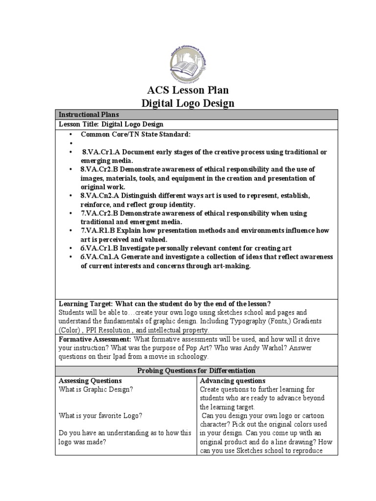 Lesson Plan Create A Logo Logo Create | TPT