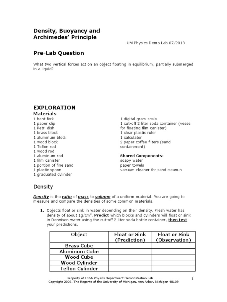 Density and Buoyancy - Student Worksheet | PDF | Buoyancy | Density