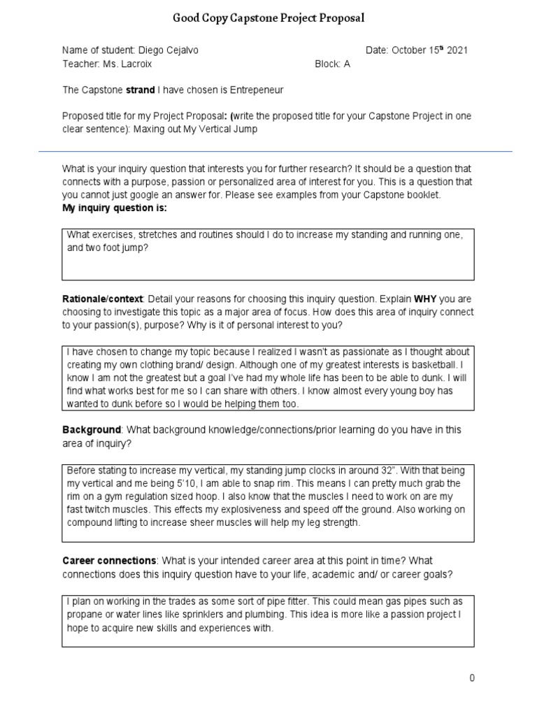 Capstone Project Proposal Draft Fillable | PDF | Learning | Inquiry