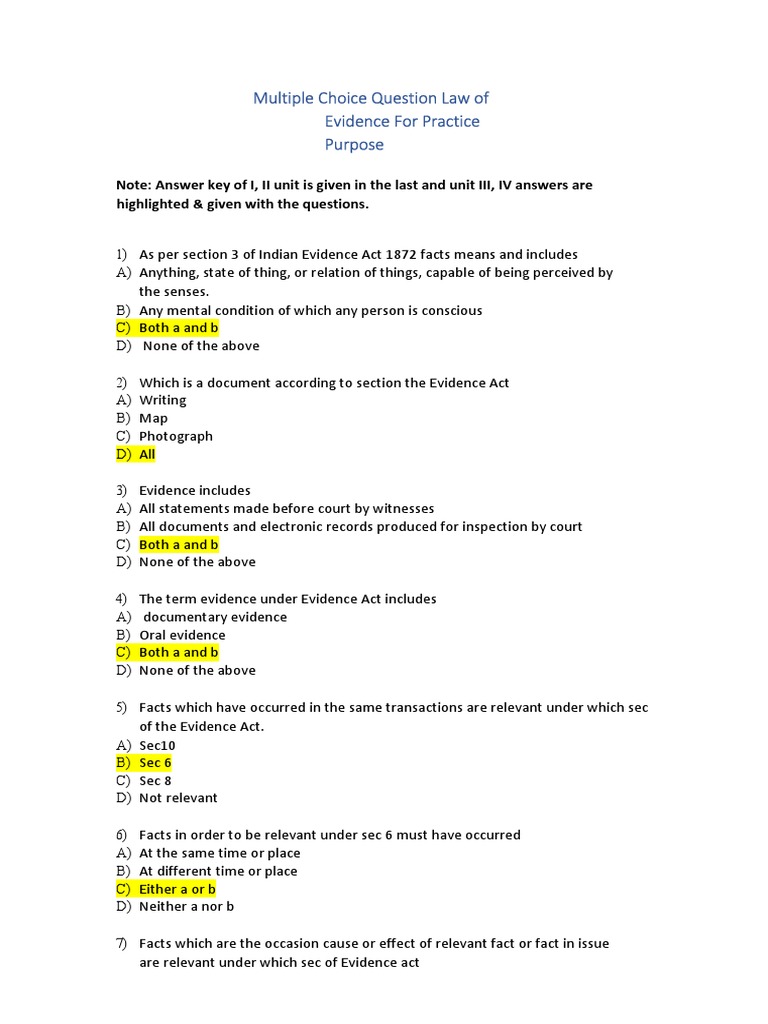 MCQ Merged | PDF | Witness Impeachment | Witness
