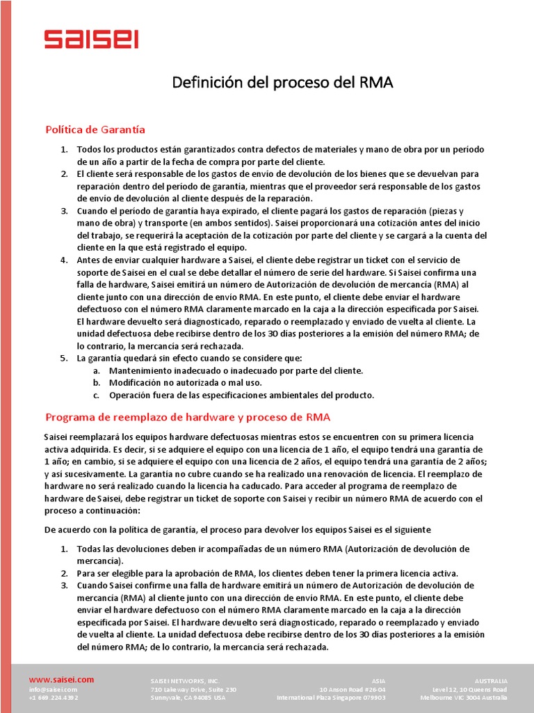 Saisei - Proceso de RMA | PDF | Business