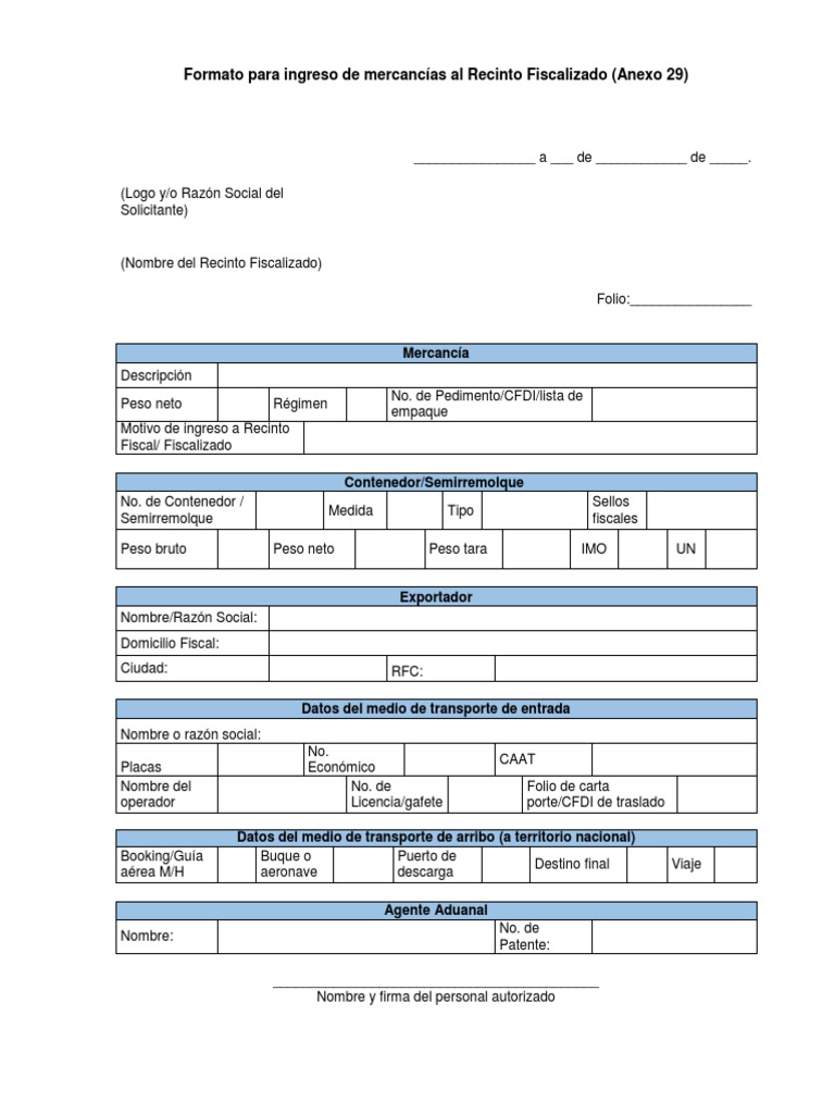 Formato Anexo 29 para Importación | PDF | Transporte