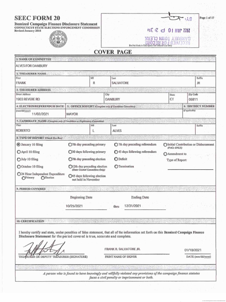 Alves For Danbury Form 20 January 10 | PDF