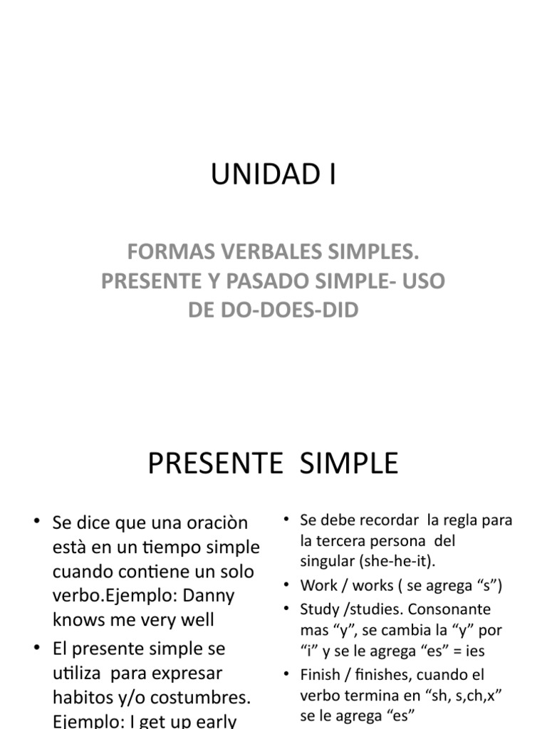 UNIDAD I. Presente y Pasado Simple INGLES | PDF