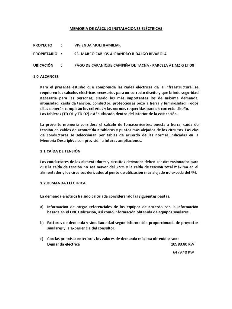 Ie0028-2021 Memoria Instalaciones Electricas - Vivienda Multifamiliar ...